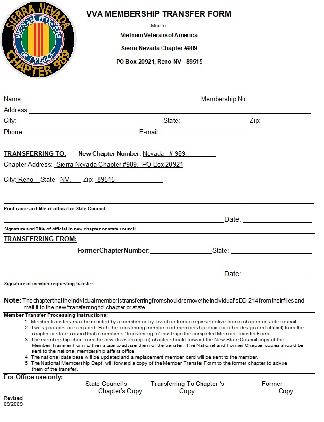 VVA Transfer Form – Vietnam Veterans of America Sierra Nevada Chapter ...